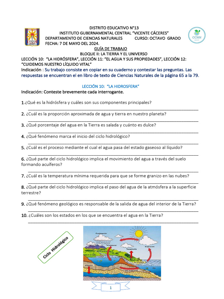 GUIA DE TRABAJO DE CIENCIAS NATURALES.OCTAVO GRADO | PDF | Agua ...
