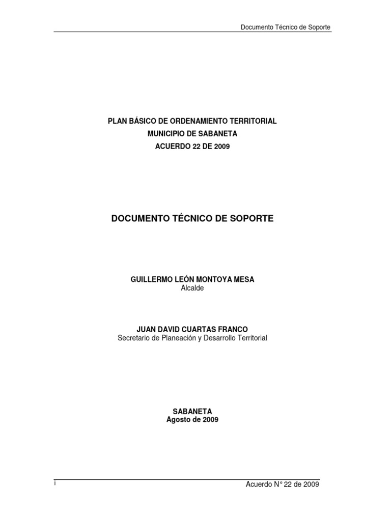 PBOT Sabaneta 2009 Documento Tecnico Soporte | PDF | Riesgo | Área rural