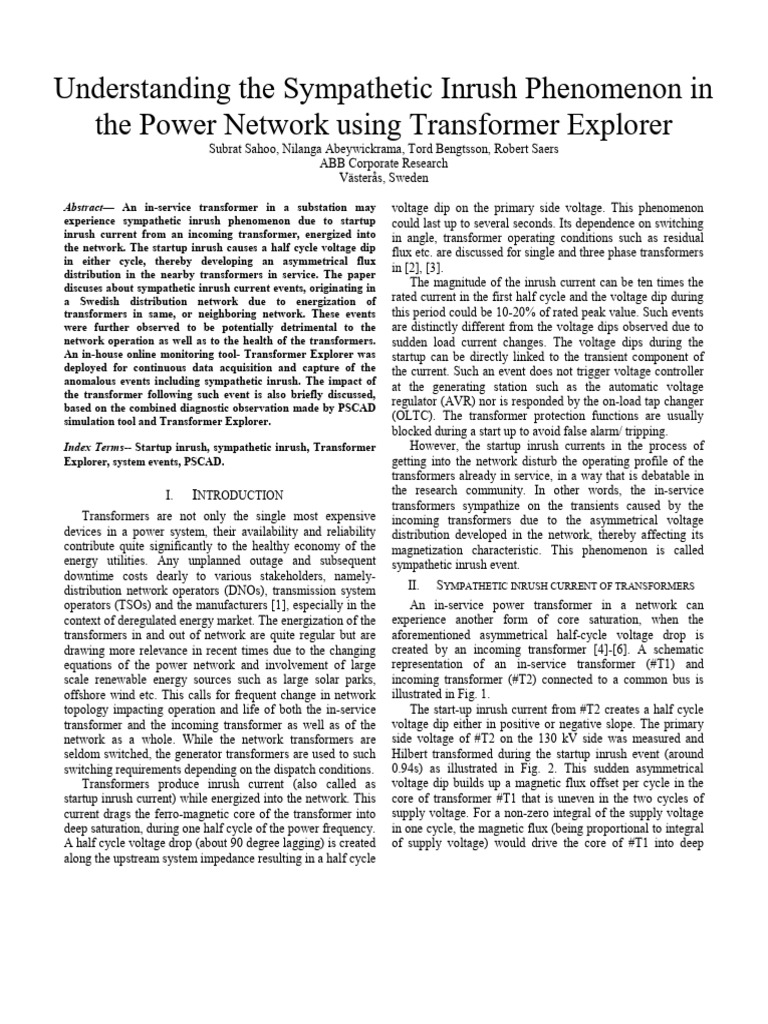 Understanding The Sympathetic Inrush Phenomenon | PDF | Transformer ...