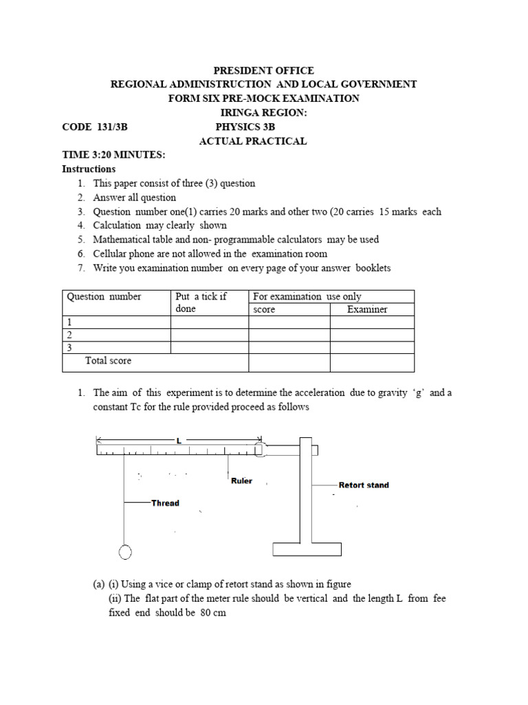 Physics 3B Pre Mock f6 2020 | PDF | Metrology