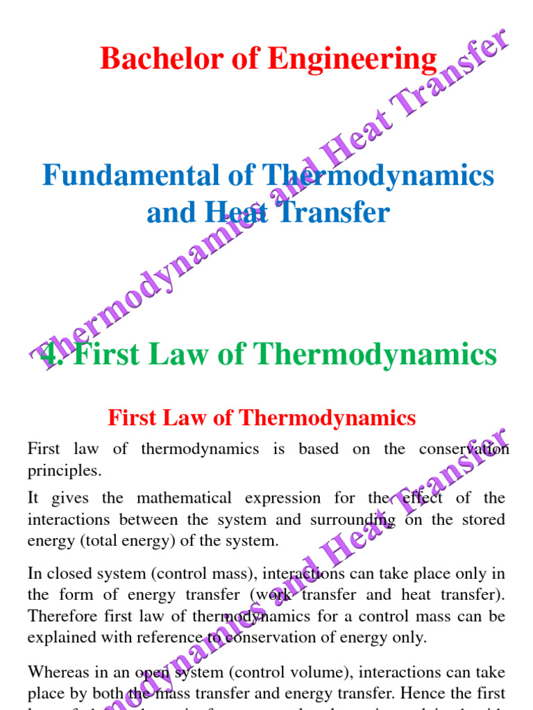 First Law of Thermodynamics | PDF | Heat | Enthalpy