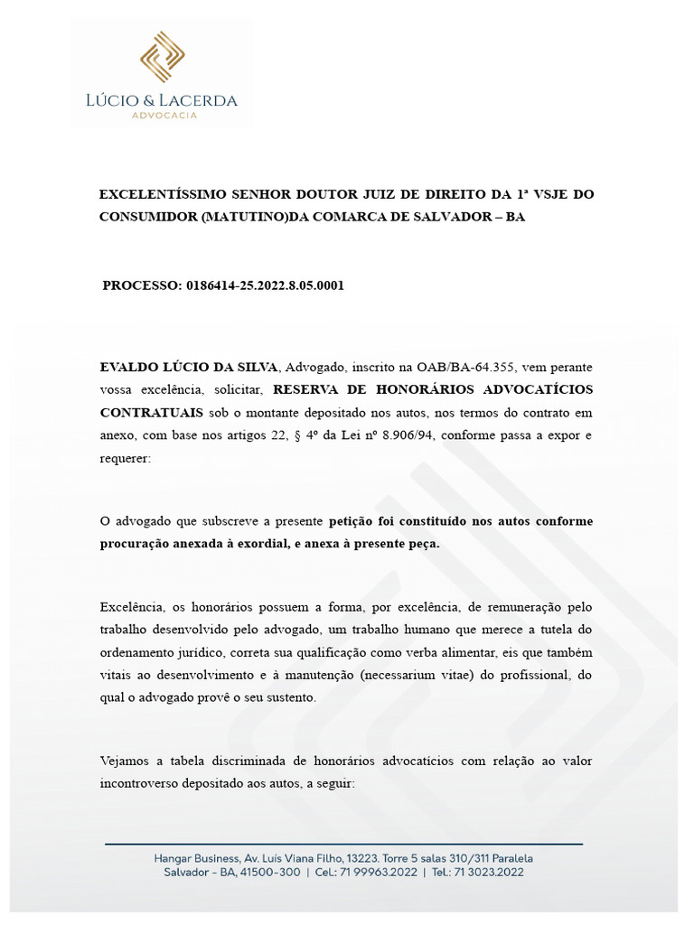 Modelo - Reserva de Honorários | PDF | Negócios | Finanças e ...