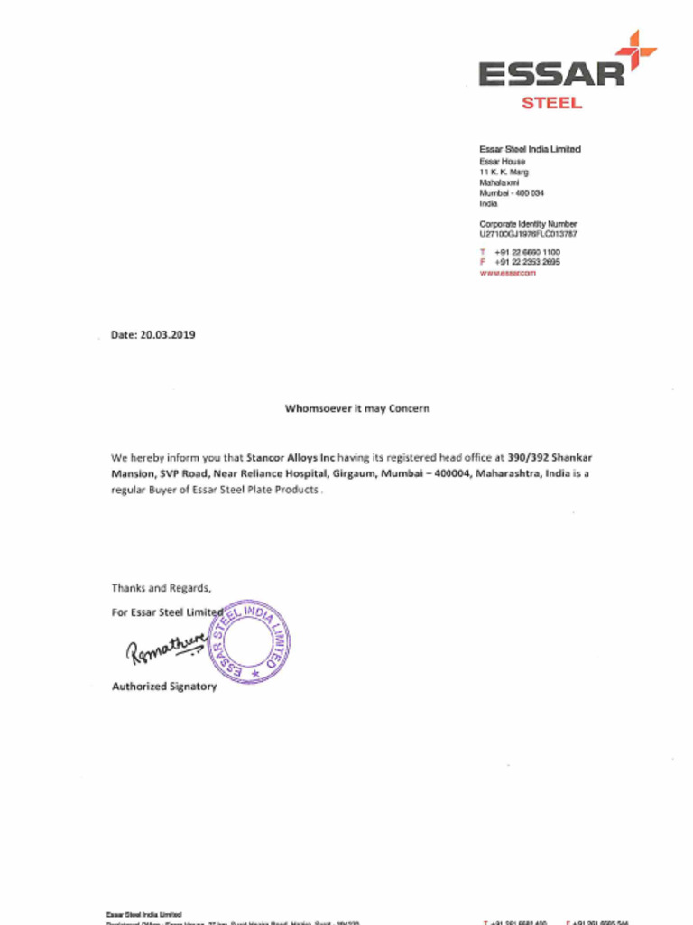 Essar Authorized Letter | PDF