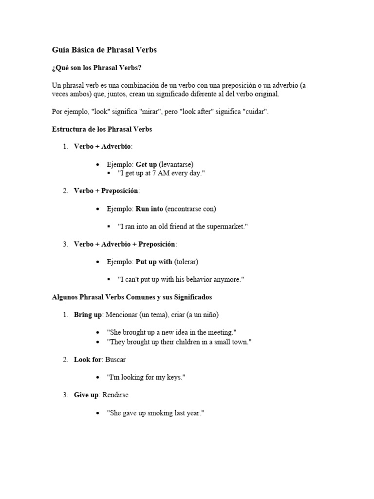 Guía Básica De Phrasal Verbs Descargar Gratis Pdf Unidades
