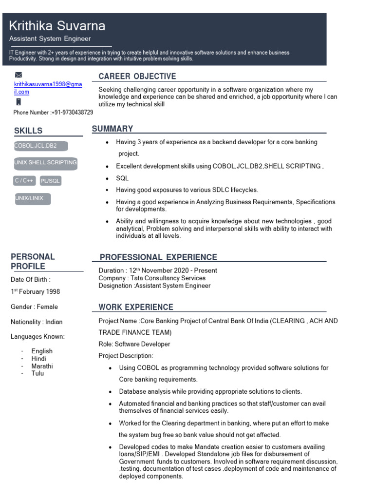 Krithika Suvarna-Resume | PDF | Ibm Db2 | Software Engineering