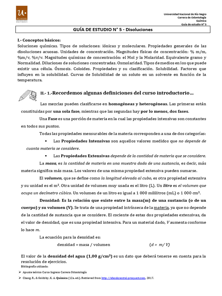 Guía Unidad 5 Disoluciones | PDF | Solubilidad | Concentración