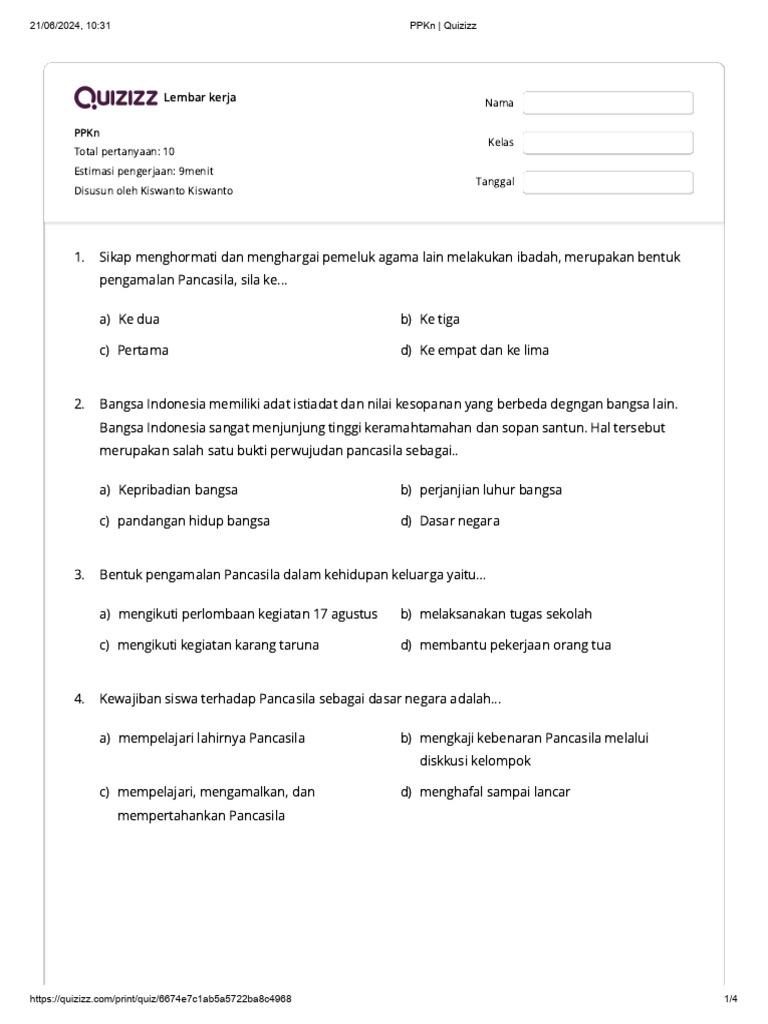 PPKN - Quizizz | PDF