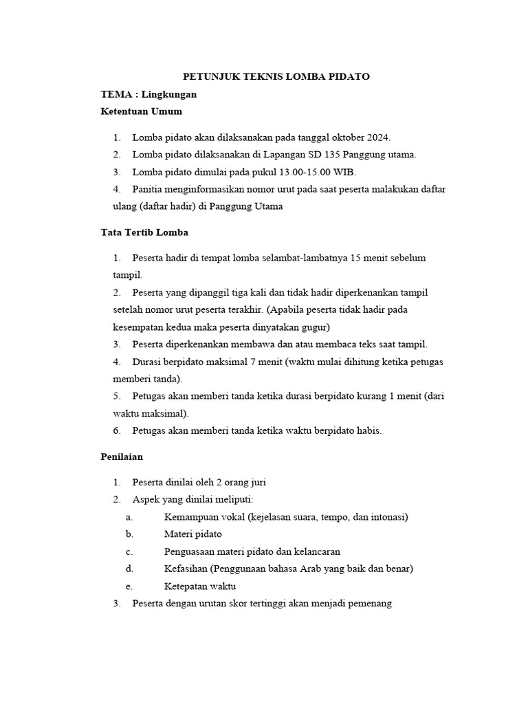 Juknis Pidato Dan LCT | PDF