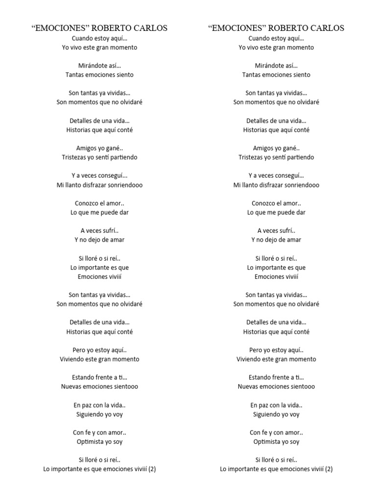LETRA CANCION EMOCIONES ROBERTO CARLOS | PDF