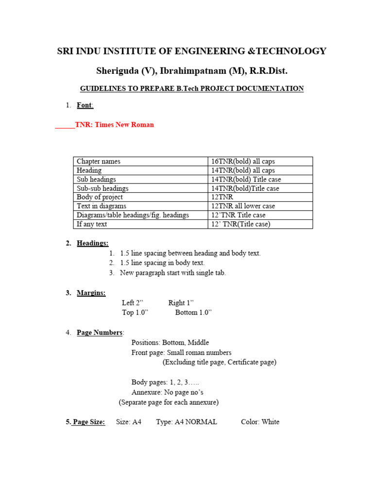 B Tech Project Documentation Guidelines Pdf
