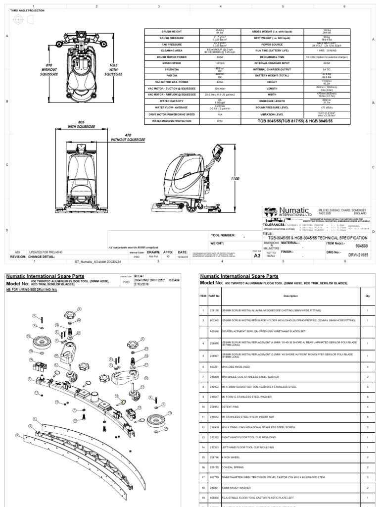 Autolaveuse Vue-Eclatee-Tgb3045-Numatic | PDF | Screw | Nut (Hardware)