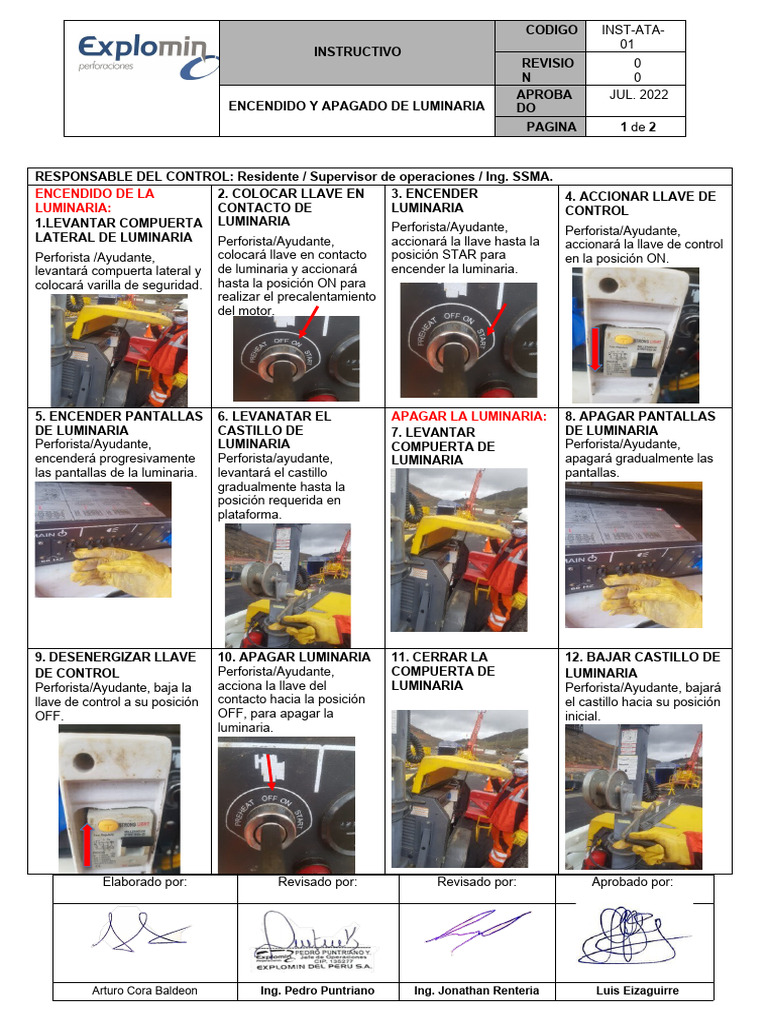 INST-ATA-01 Instructivo ENCENDIDO Y APAGADO DE LUMINARIA | PDF
