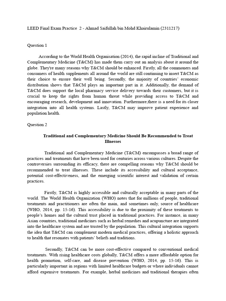 LEED Final Exam Practice 2 - Ahmad Saifullah | PDF | Health Economics | Health Sciences