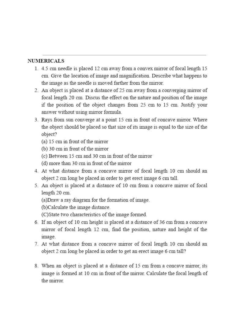 Reflection of Light NUMERICALS Class 10 | PDF | Glass Engineering And Science | Electromagnetic ...