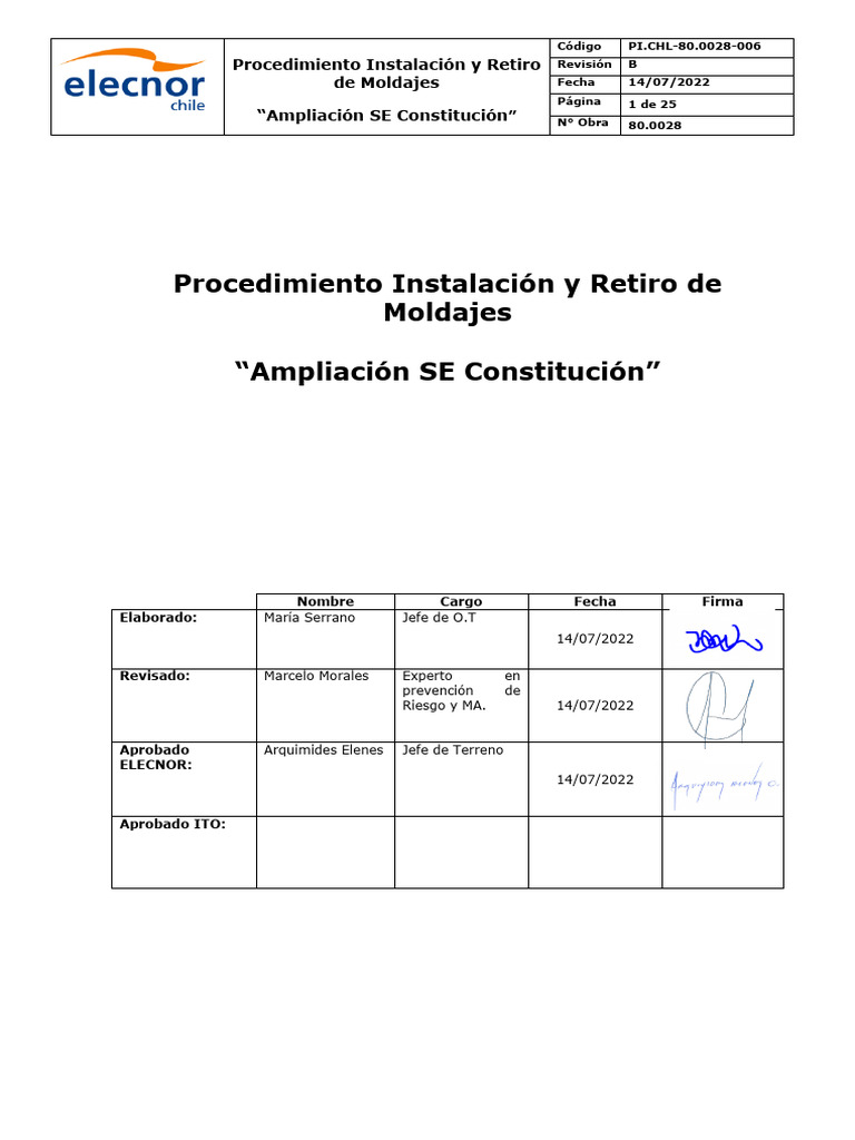 PI - CHL-80.0028-006 - B Instalación y Retiro de Moldaje REV ITO CIVIL ...