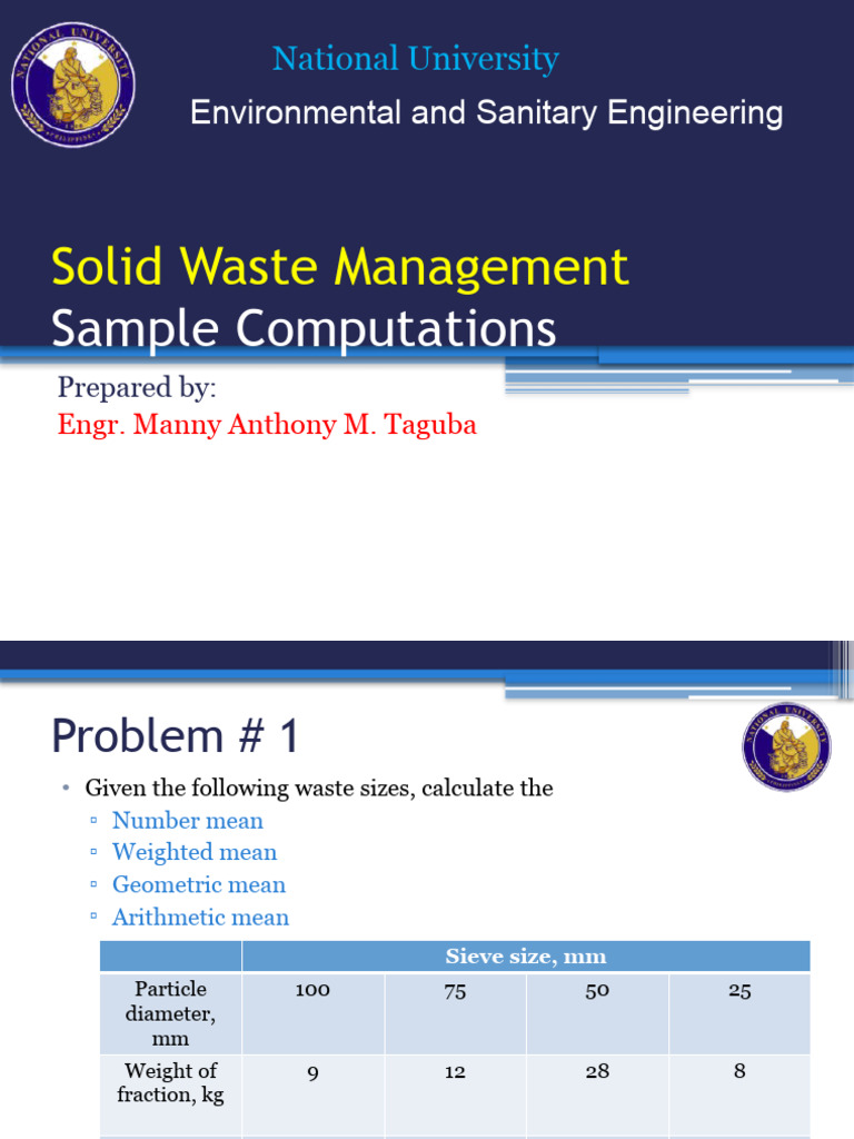 Lecture 6 - Solid Waste Management Sample Computations | PDF | Waste ...