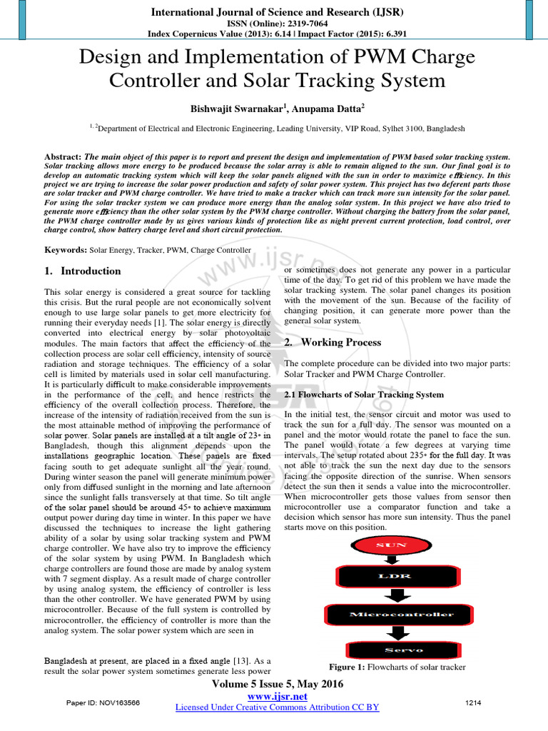 Design and Implementation of PWM Charge Controller and Solar Tracking System | PDF ...