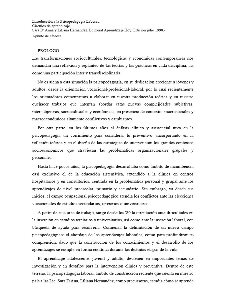 DÁnna y Hernandez. Psicopedagogía Laboral. Apunte de Cátedra | Descargar gratis PDF ...