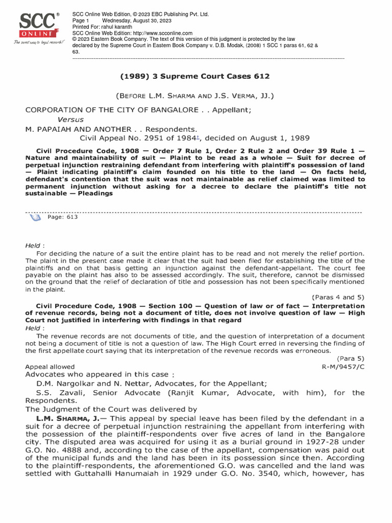 00.2 - Relief - Has To Be Read - As - Whole - Declaration - 1989 - 3 - SCC - 612 | PDF | Law ...