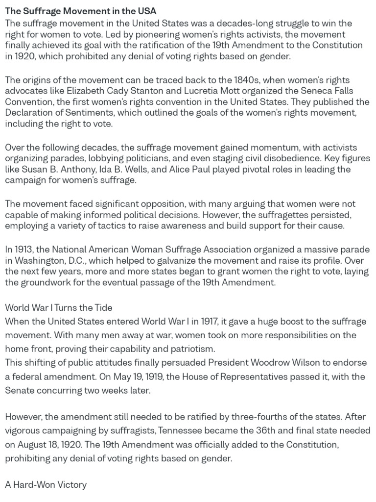 The Suffrage Movement in The USA Summaries | PDF | Women's Suffrage ...