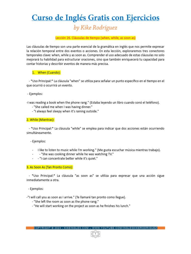 Lección 26 Como Usar When, While, As Soon As en Ingles | PDF | Artes ...