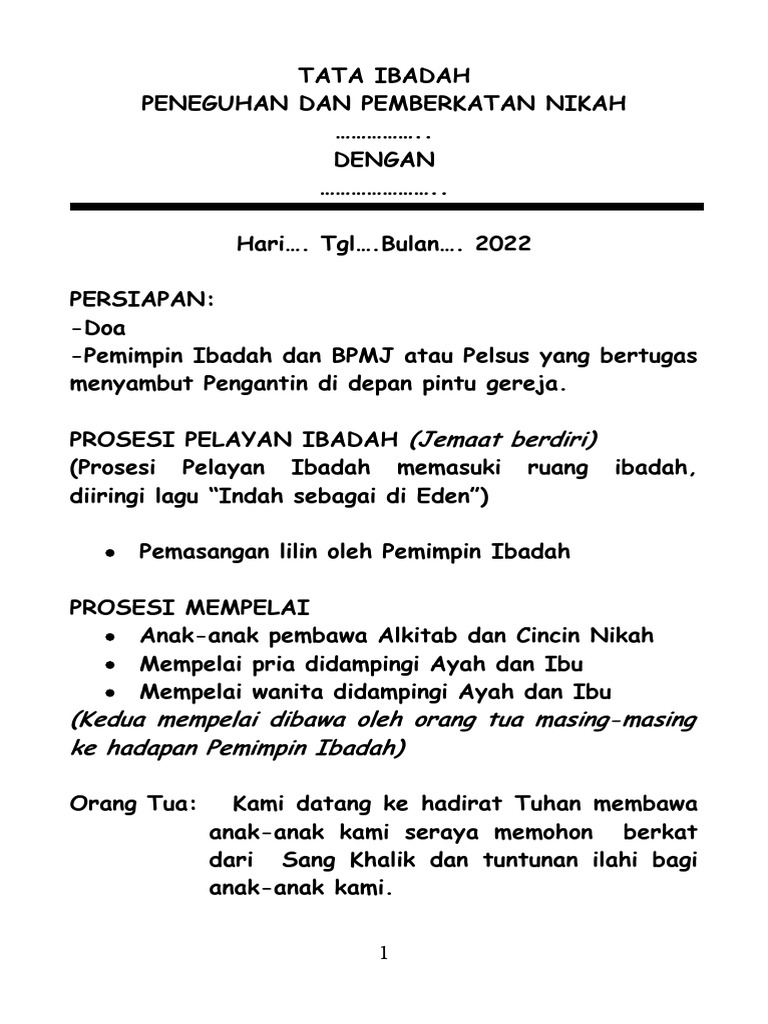Tata Ibadah Peneguhan Dan Pemberkatan Nikah Bentuk III File Joli S | PDF