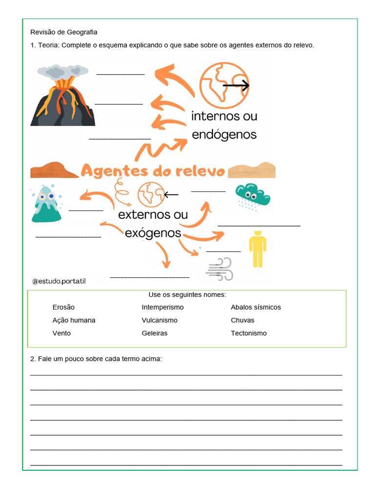 Revisão de Geografia - 7 Ano - Litosfera e Agentes Modificadores Do ...