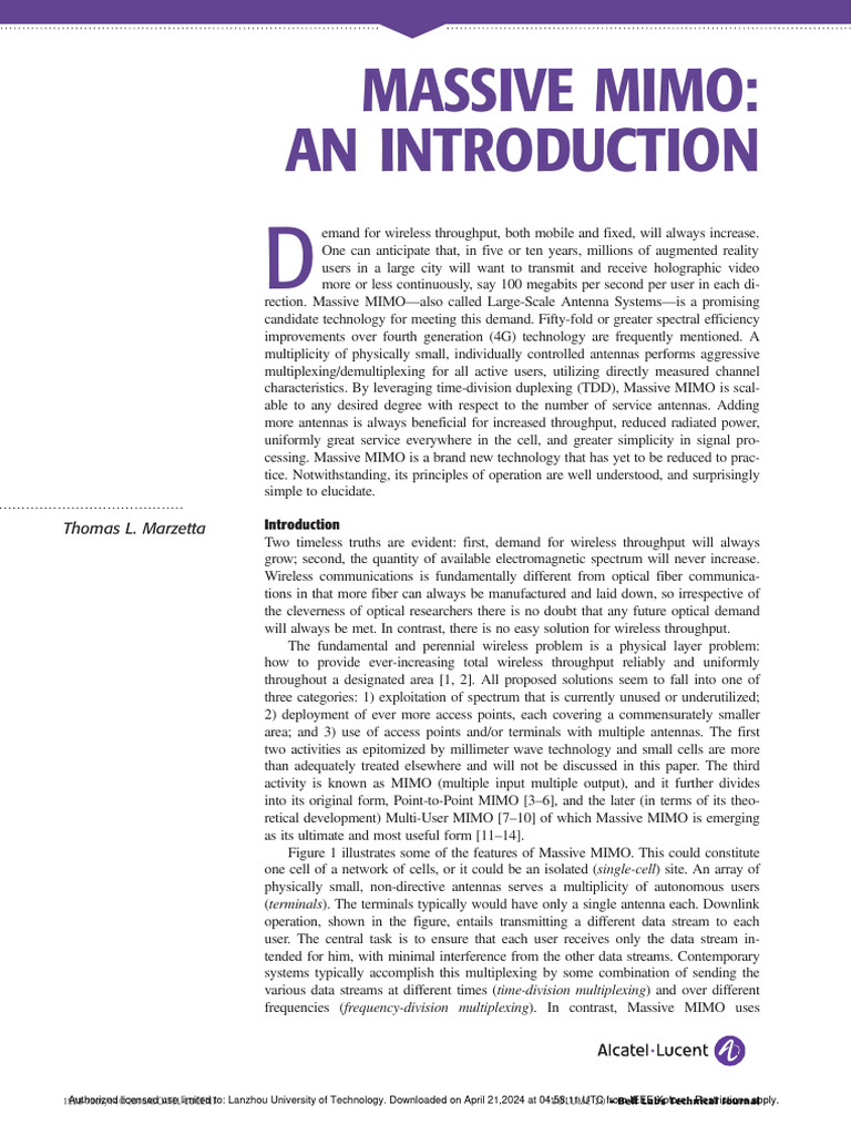 Massive MIMO An Introduction | PDF | Mimo | Multiplexing