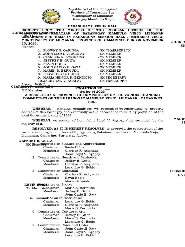 SK Committees Approved in Mambulo Viejo | PDF | Government