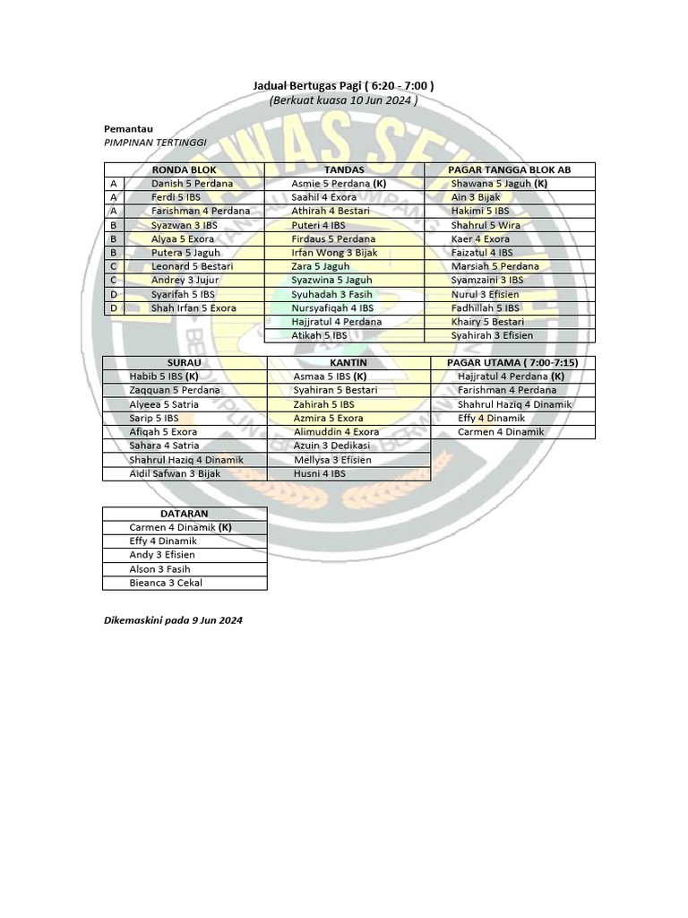 Jadual Bertugas Jun 2024 Done Edit | PDF | Olahraga & Rekreasi