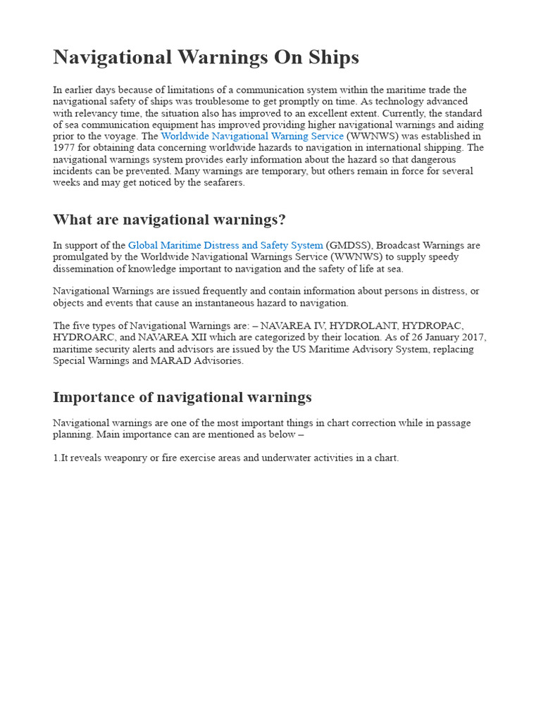 Navigational Warnings and Safety at Sea | PDF | Telecommunications ...