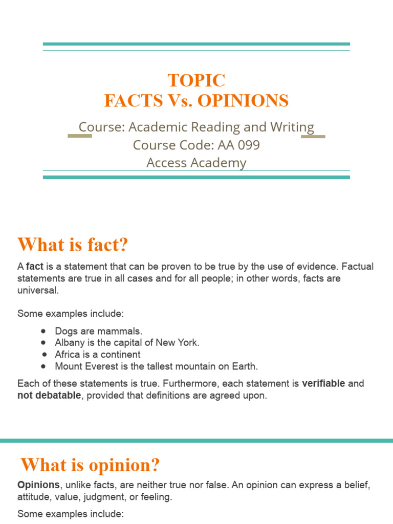 Lec 5 - Facts Vs Opinions | PDF | Evidence | Opinion