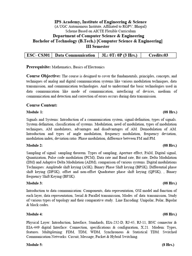 New Syllabus ESC-CS 301 Autonomous | PDF | Modulation | Error Detection And Correction