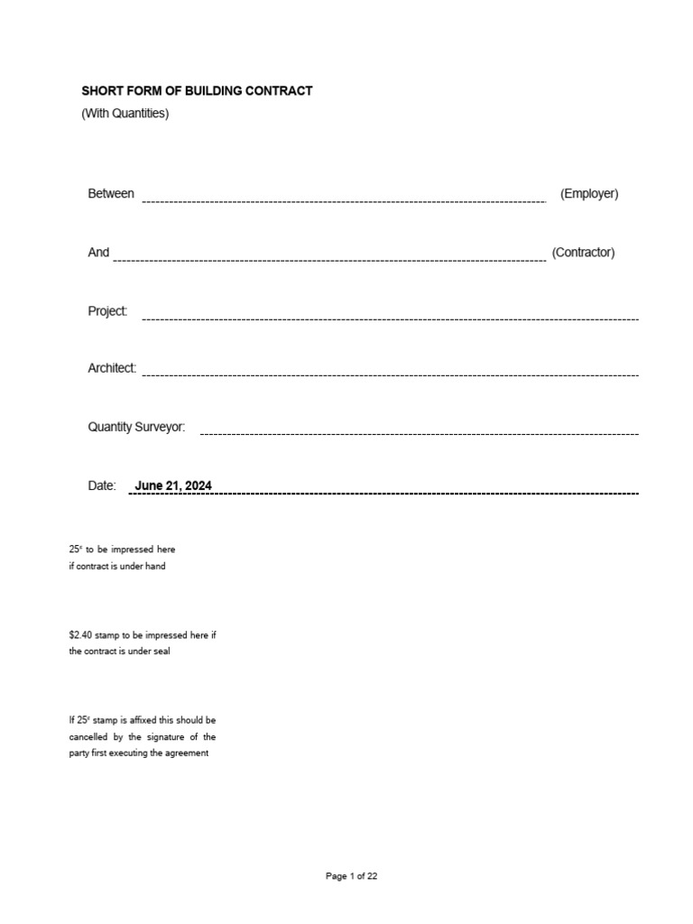 Building Contract with Quantities | PDF | Liquidation | Employment