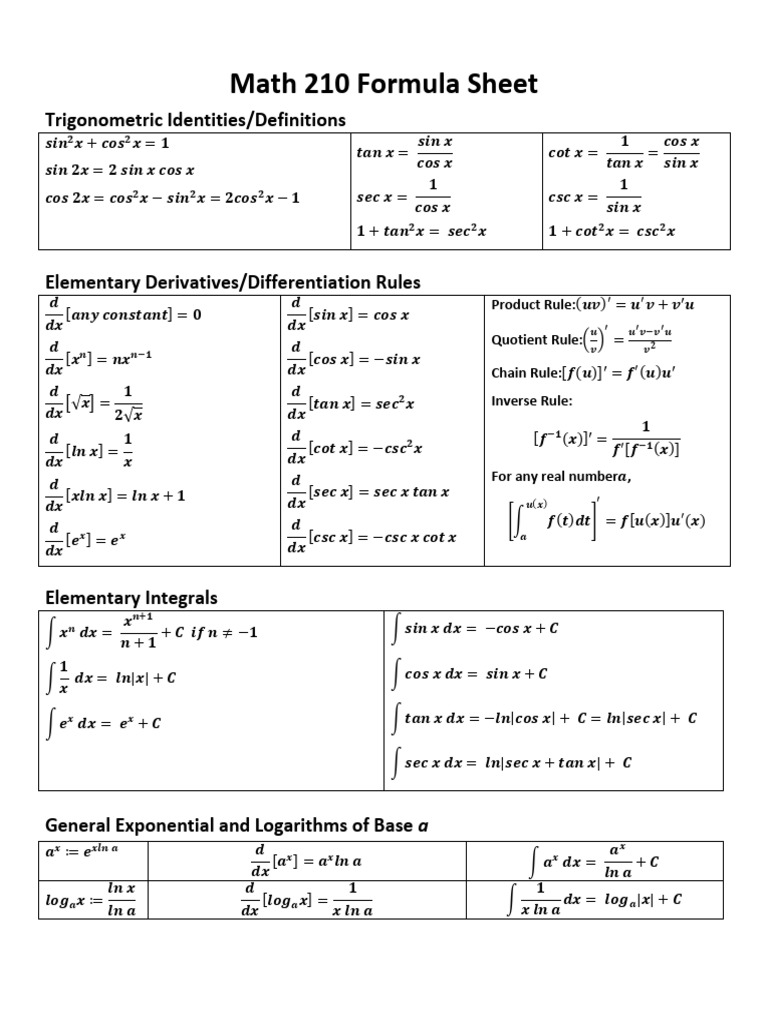 MAT202 Formula Sheet | PDF