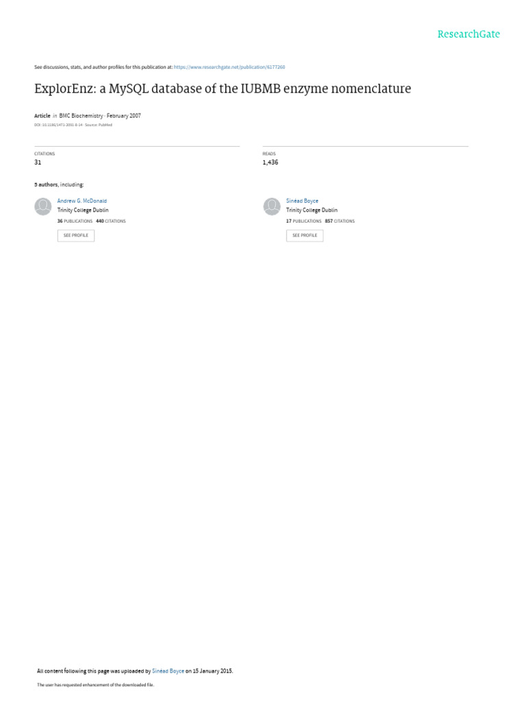 Explorenz: A Mysql Database of The Iubmb Enzyme Nomenclature | PDF ...