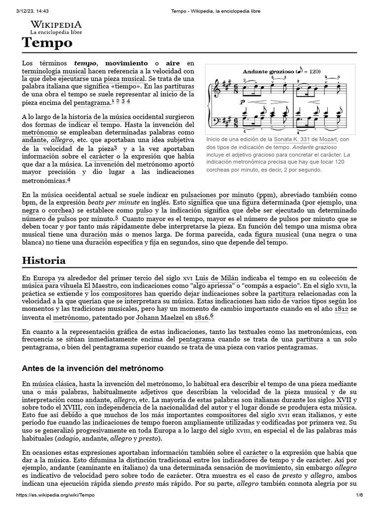 Tempo - Wikipedia, La Enciclopedia Libre | PDF | Tempo | Composiciones ...