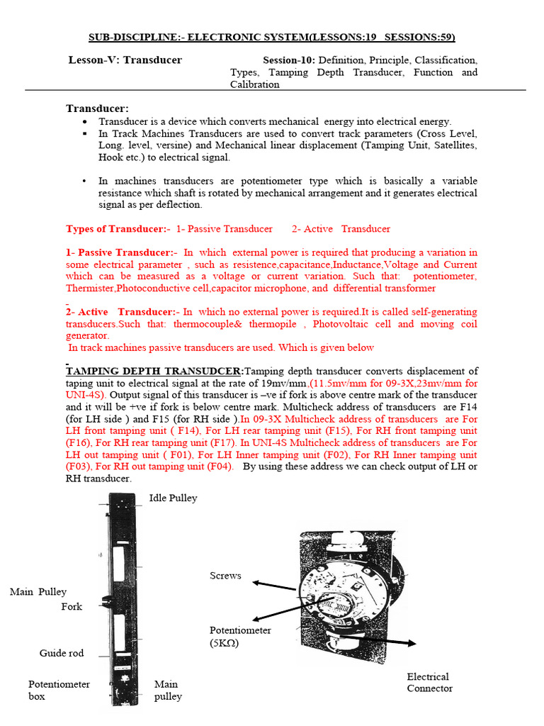 Tamping Depth Transducer Calibration Guide | PDF | Passivity ...