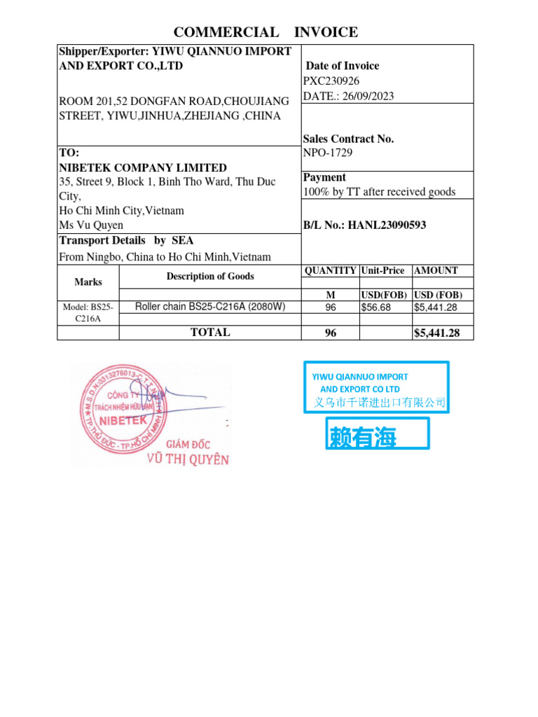 Commercial Invoice: Date of Invoice Shipper/Exporter: YIWU QIANNUO IMPORT and Export Co.,Ltd | PDF