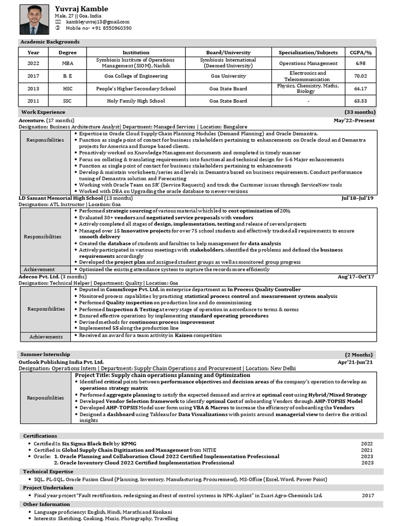 Yuvraj Kamble Resume Sep23 | PDF | Procurement | Supply Chain