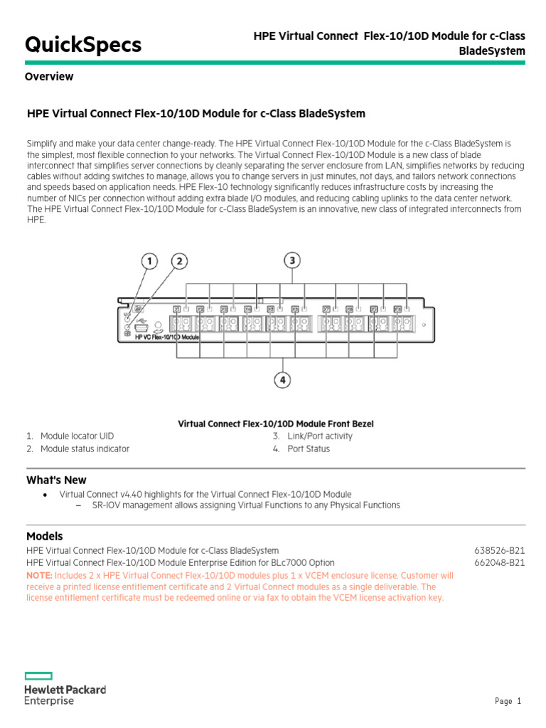 Hpe Virtual Connect Flex 10 10D Module For C Class BladeSystem | PDF | Computer Network ...