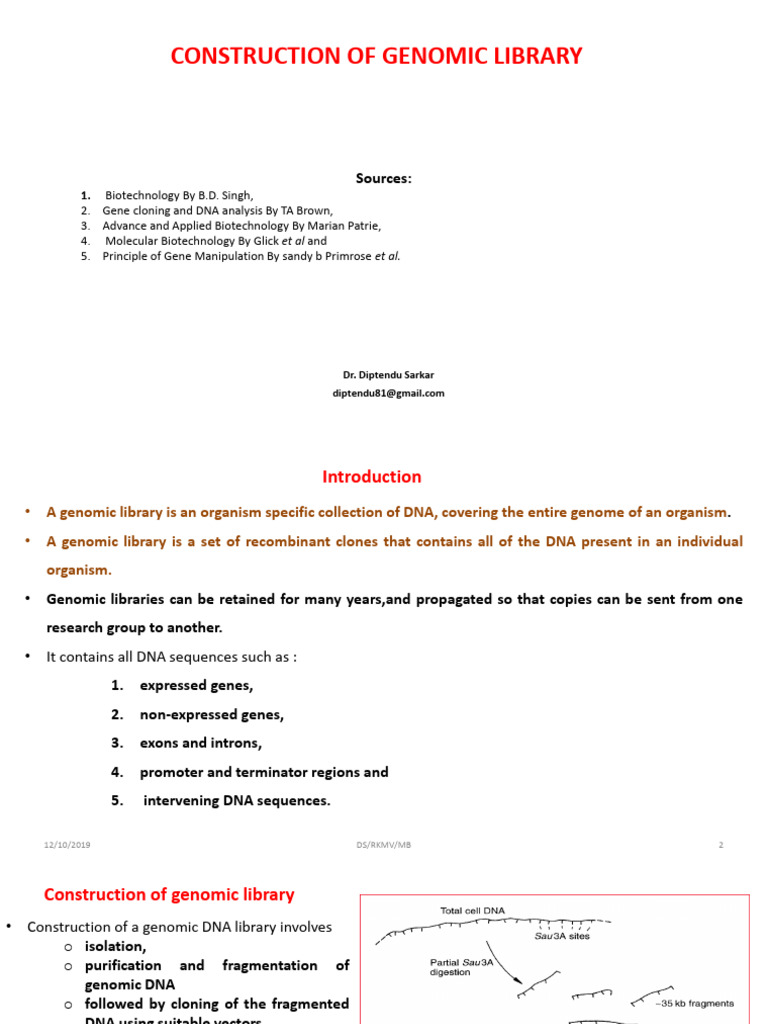 Construction of Genomic Library Mcba P7 T | PDF | Molecular Cloning ...