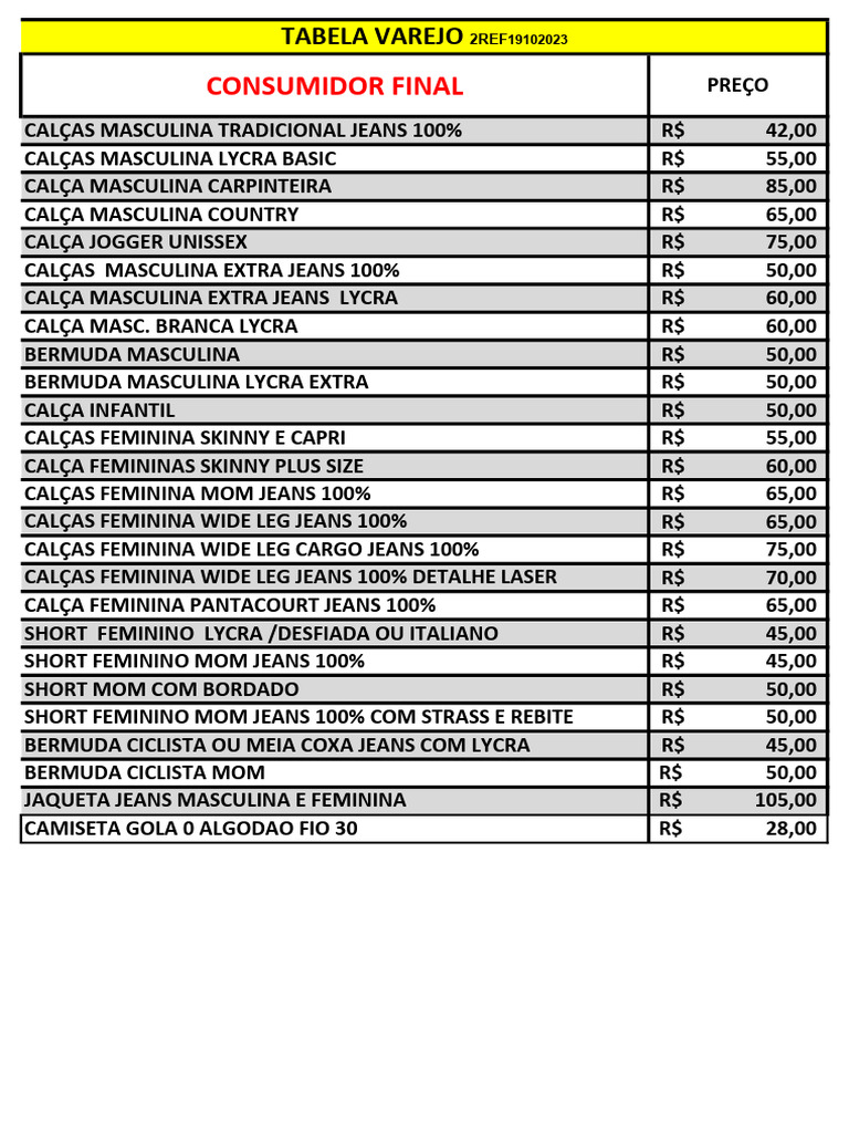 Tabela Varejo | PDF