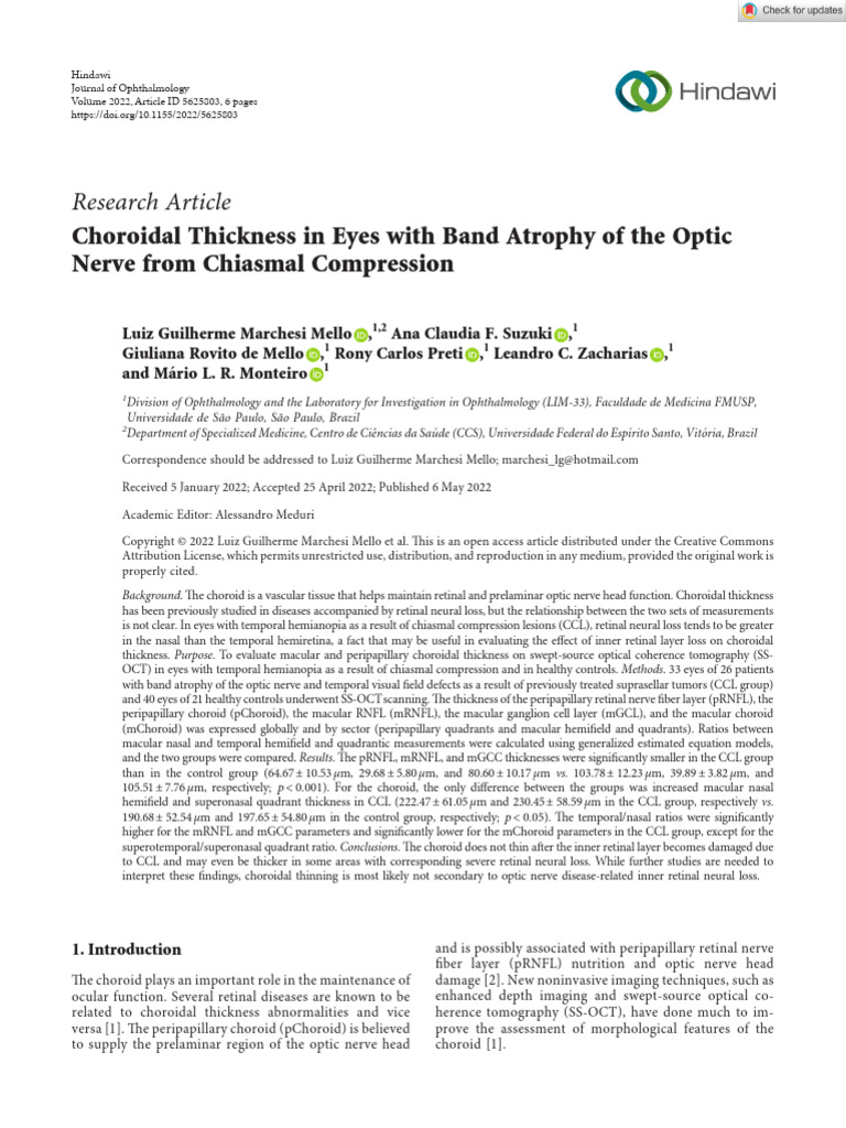 Journal of Ophthalmology - 2022 - Mello - Choroidal Thickness in Eyes ...