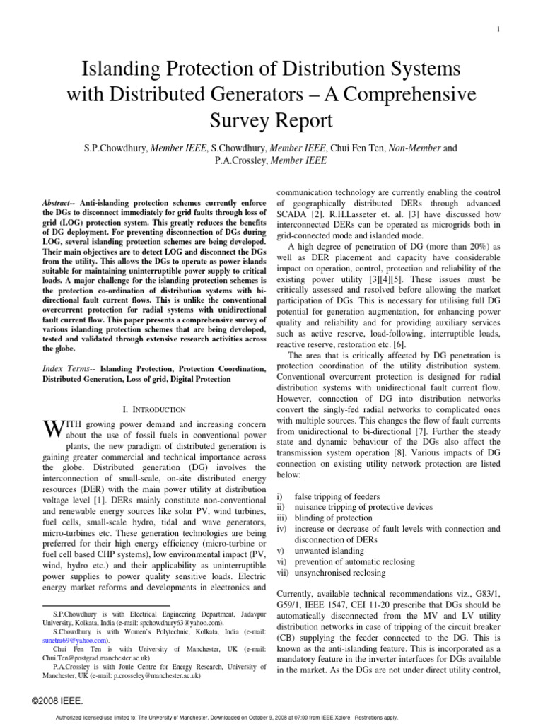 Islanding Protection of Distribution Systems With Distributed Generators | PDF | Distributed ...
