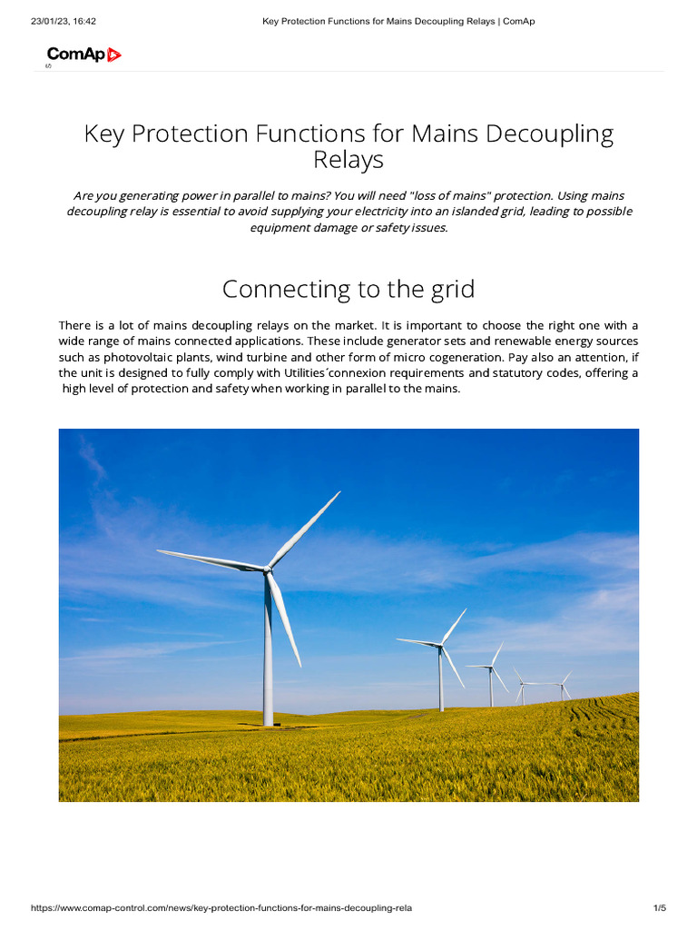 Key Protection Functions For Mains Decoupling Relays - ComAp | PDF ...
