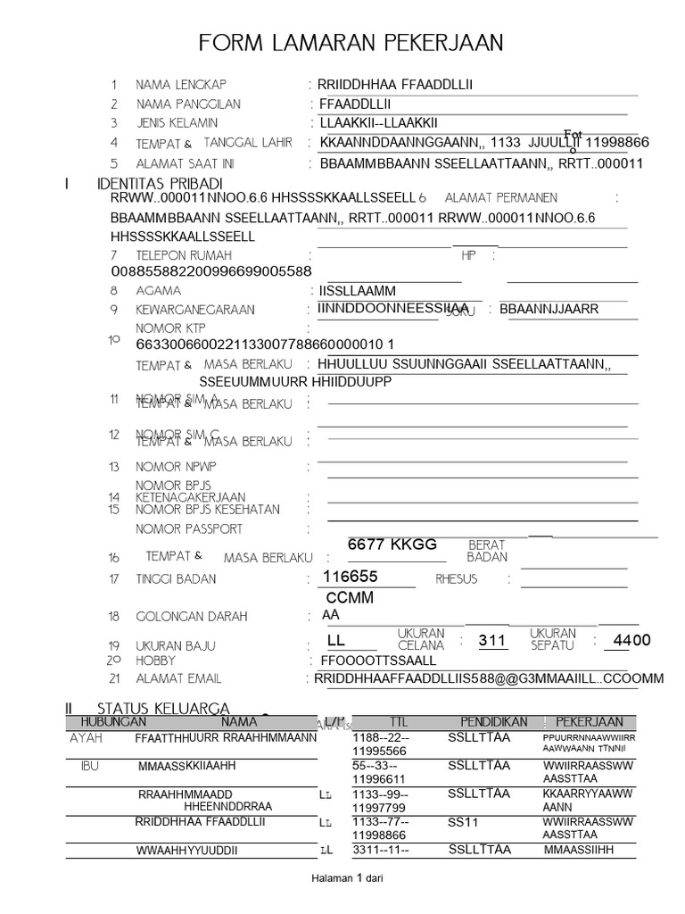 2form Isian Calon Karyawan PT PBP | PDF