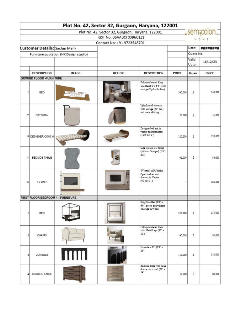 Furniture Quotation (HK Design) | PDF | Upholstery | Manufactured Goods