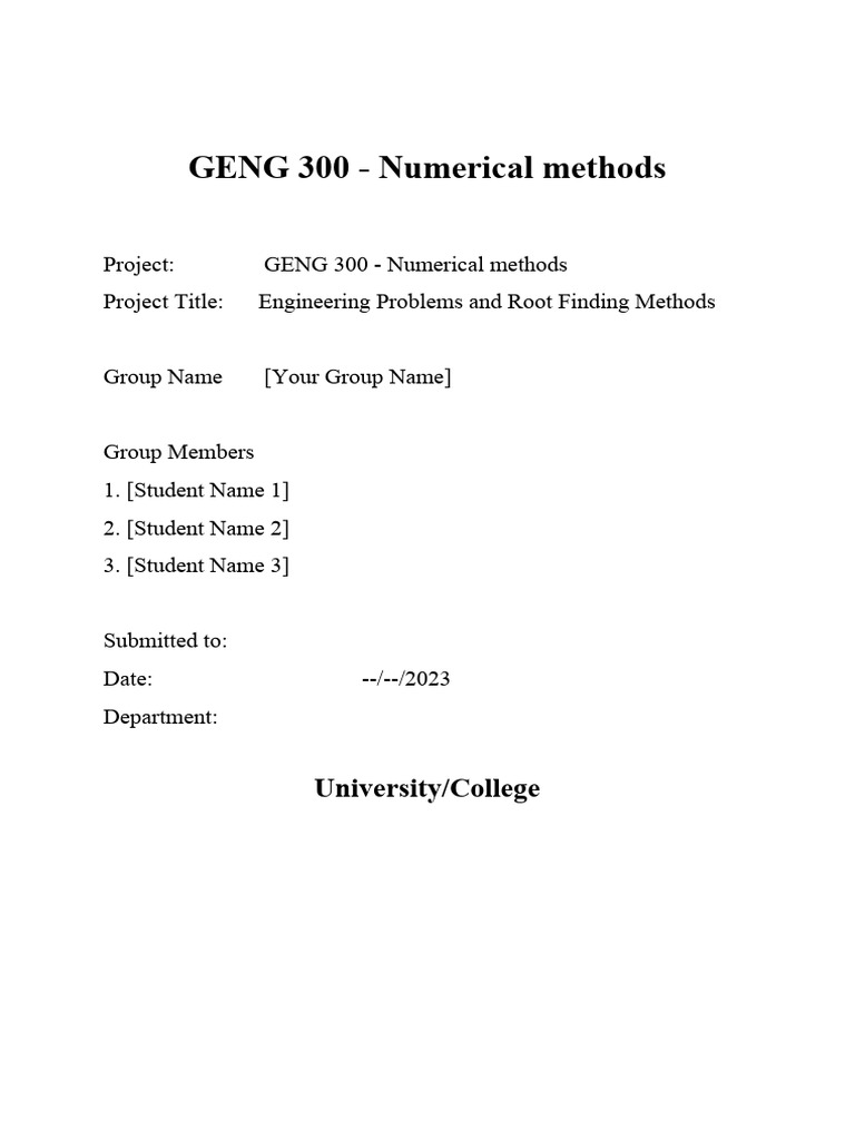 Engineering Problems and Root Finding Methods Project | PDF | Numerical ...