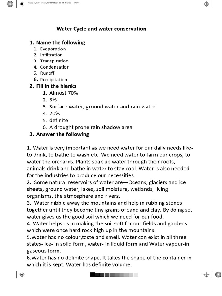 Water Cycle and Water Conservation Ans Key | PDF | Water Cycle | Water